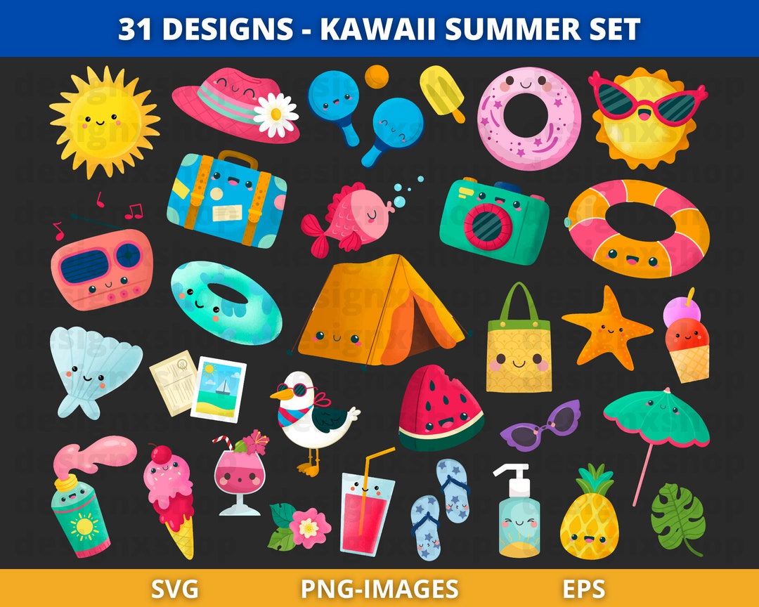 Kawaii Summer Clipart | Summer Clipart | Beach Clipart | Summer ...