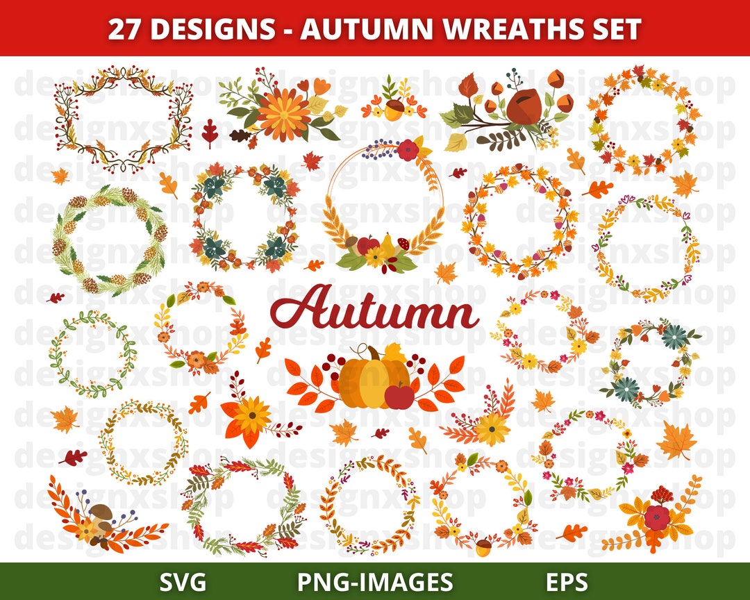 Autumn Wreaths Clipart Set | Fall Wreath SVG, PNG, EPS | Thanksgiving ...