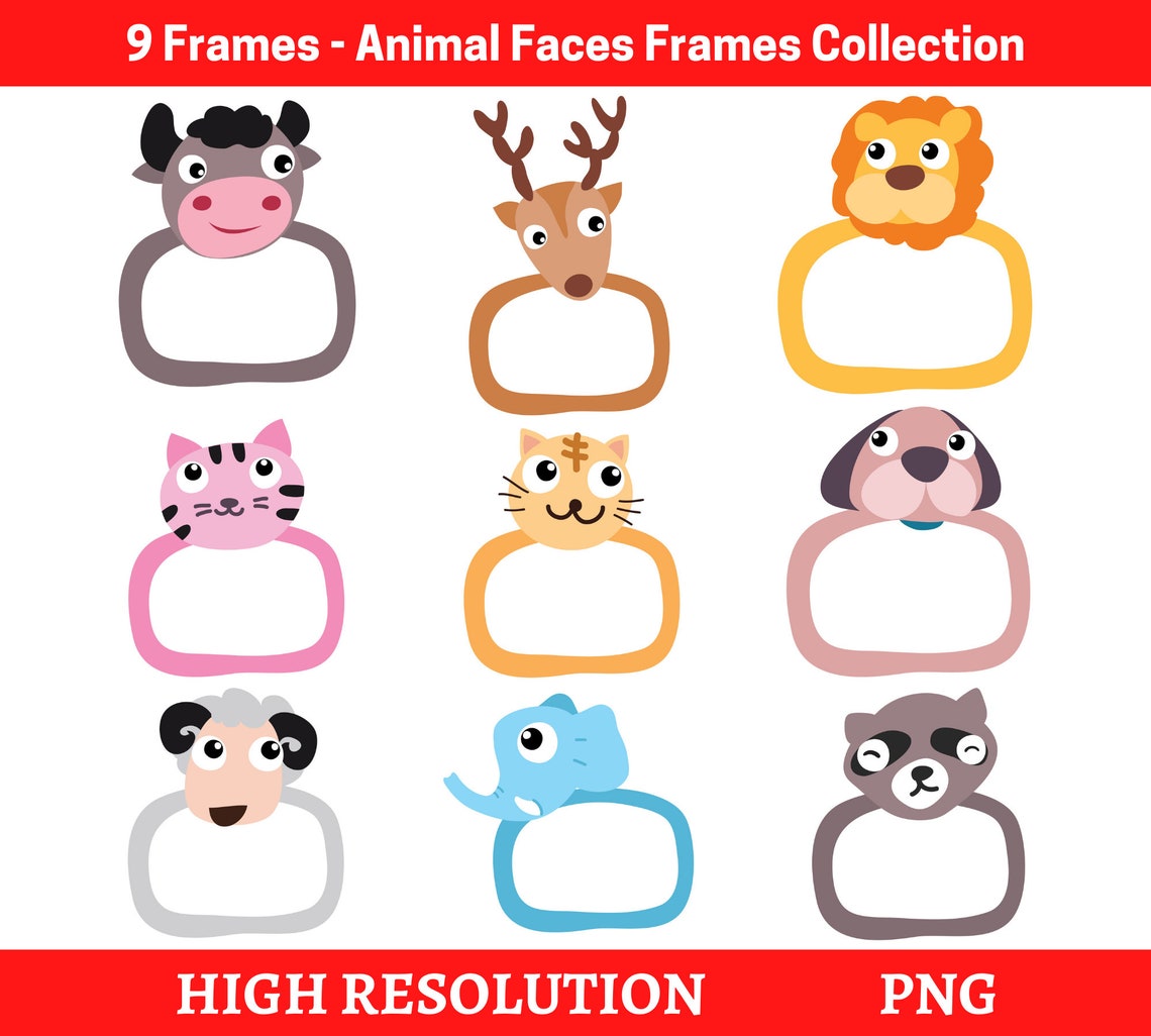 Animal Frame Clipart Animal Clipart Animal Faces Clipart - Etsy