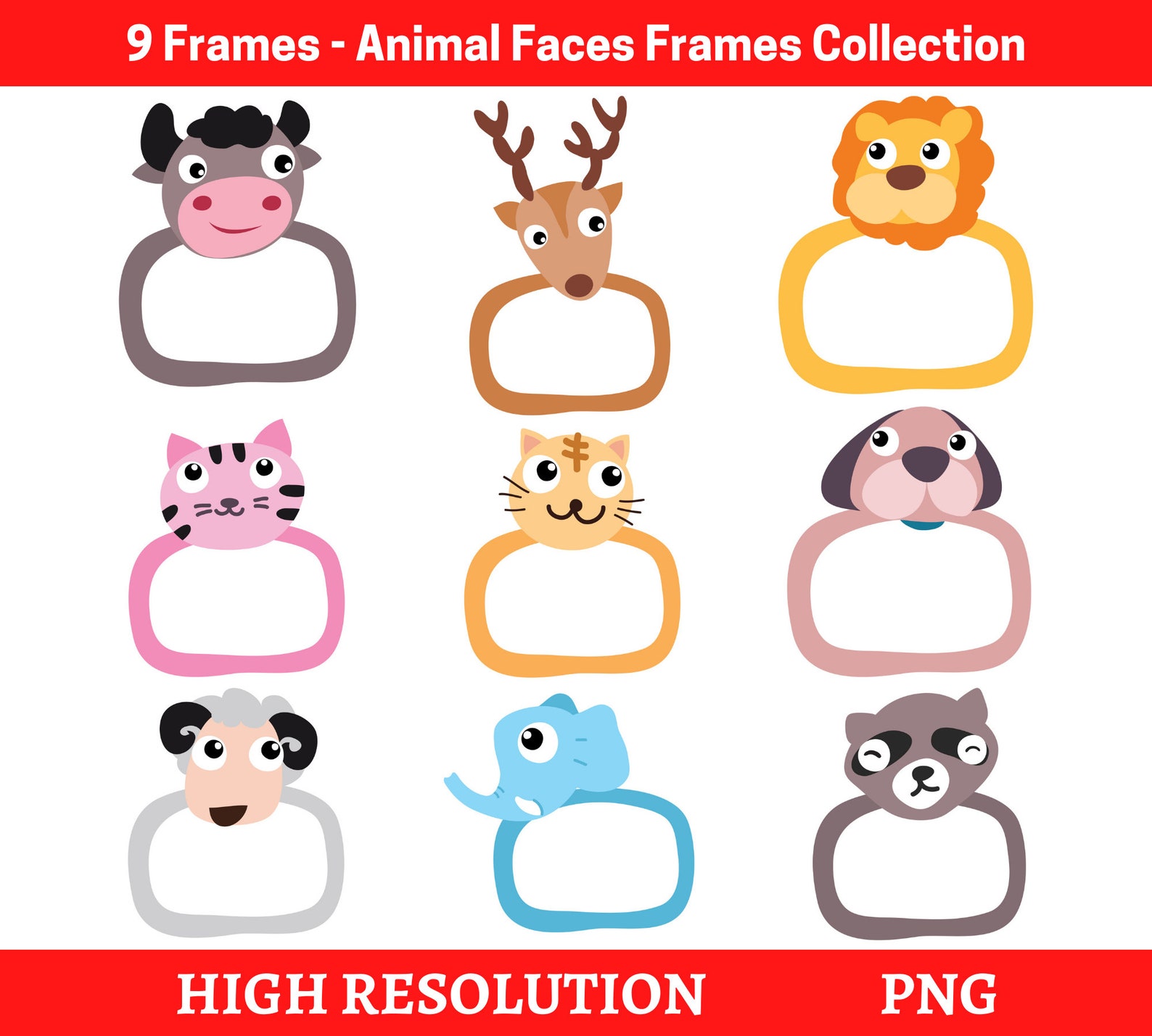 Animal Frame Clipart Animal Clipart Animal Faces Clipart - Etsy
