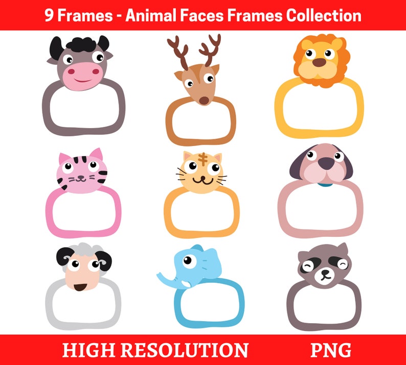Animal Frame Clipart Animal Clipart Animal Faces Clipart - Etsy