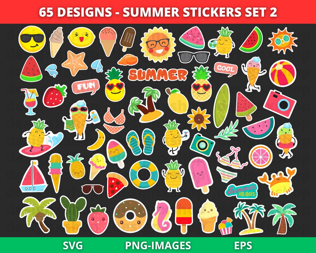 Summer Stickers SVG Bundle | Summer Clipart | Seasonal Clipart | Summer ...