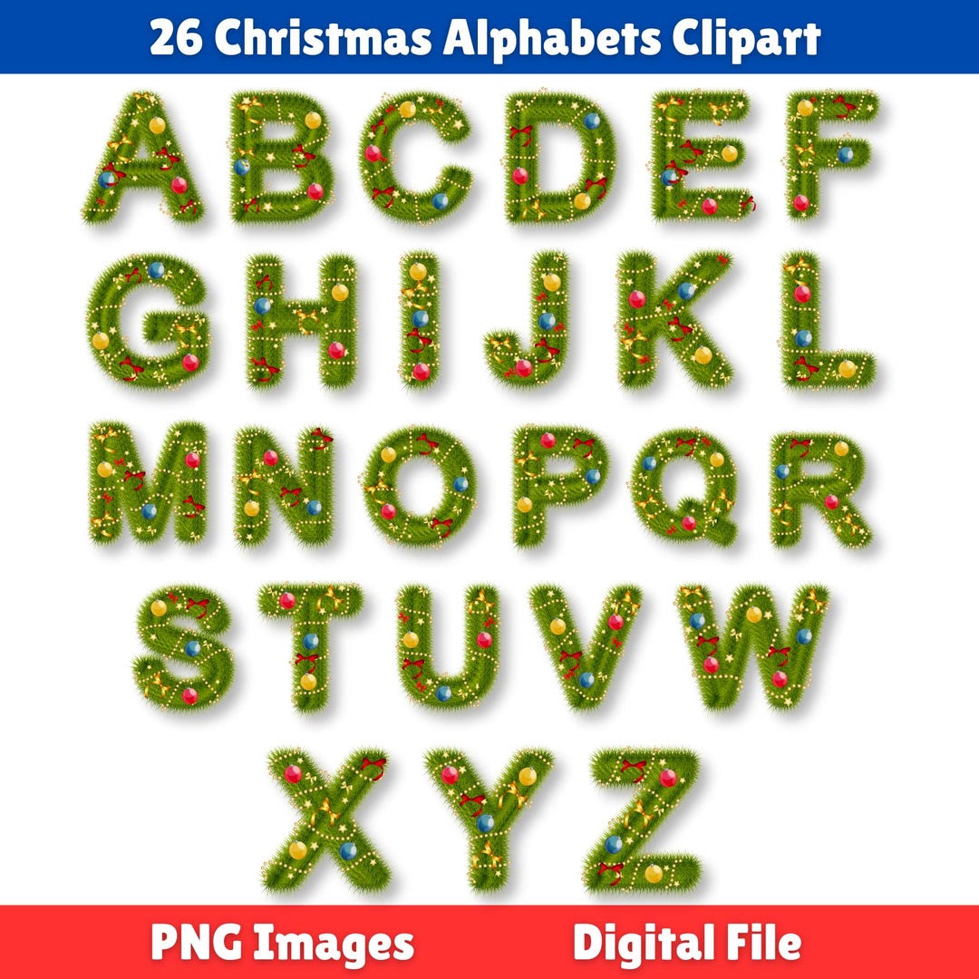 Christmas Alphabet PNG, Christmas Letters Clipart, Christmas Font ...