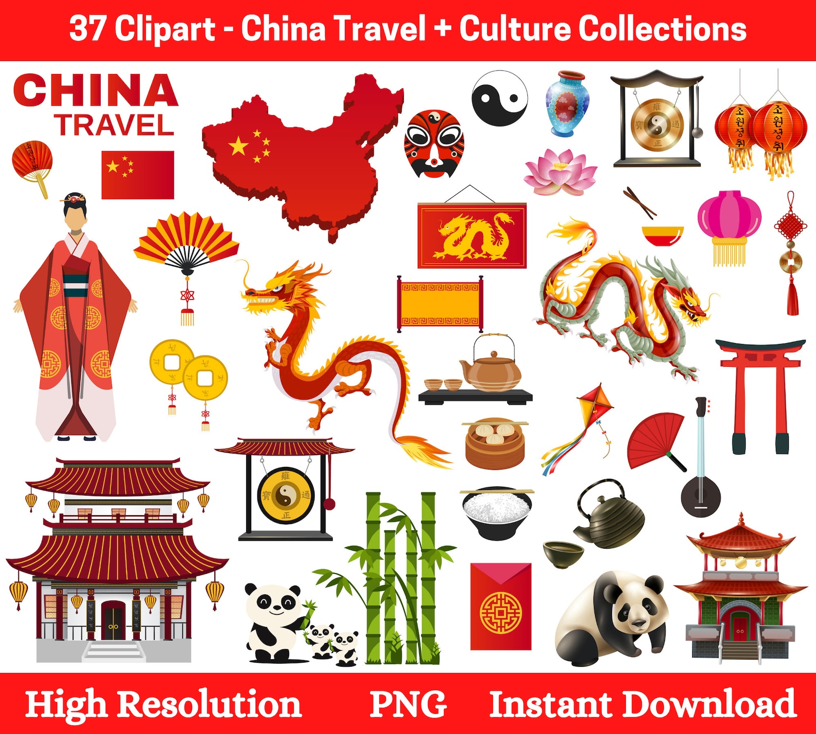 China Clipart Chinese Clipart Asian Clipart China Culture - Etsy