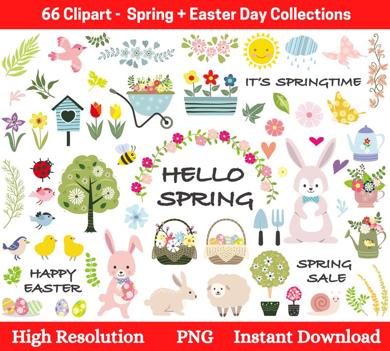 Spring Easter Clipart Set, Floral Garden Graphics (SVG & PNG) - Etsy