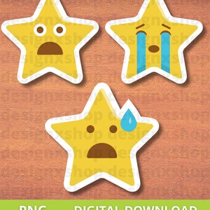 Kawaii Star Clipart, Cute Stars Clip Art, Star Stickers, Happy Funny ...