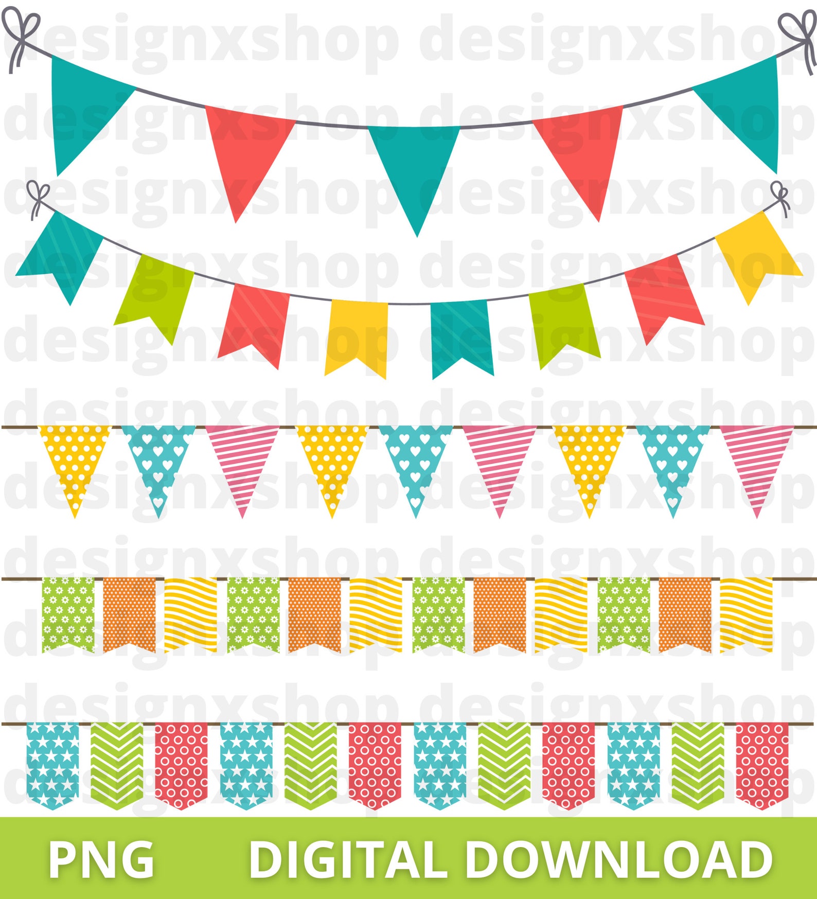 Bunting Banner Clipart, Garland Clipart, Party Flag Clipart, Bunting ...