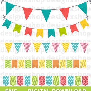 Bunting Banner Clipart, Garland Clipart, Party Flag Clipart, Bunting ...