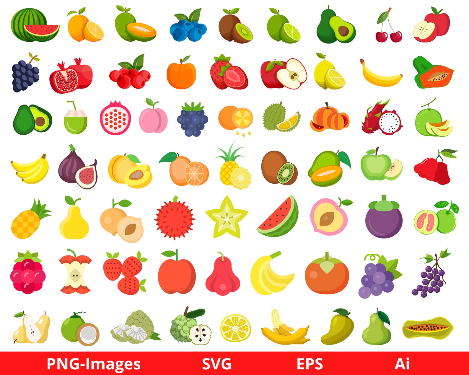 Fruits Clipart Fruit SVG Bundle Flat Summer Fruits Tropical - Etsy UK