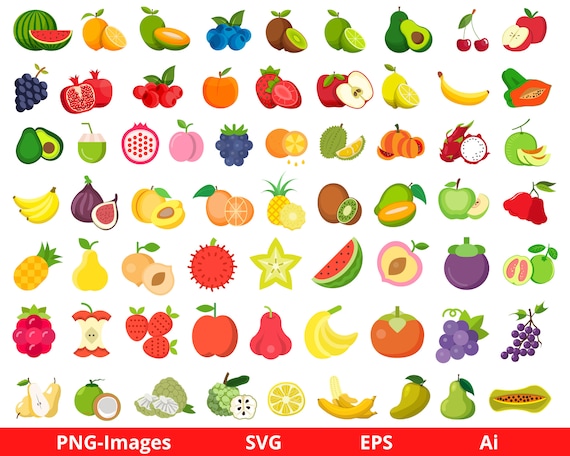 Fruits Clipart Fruit SVG Bundle Flat Summer Fruits Tropical - Etsy ...