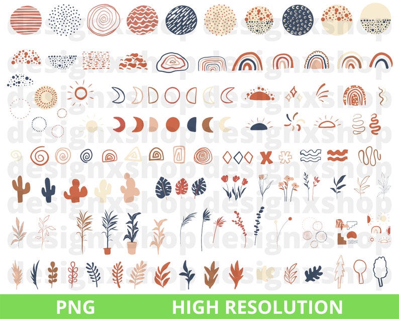 Abstract Boho Clipart Mid-century Modern Clipart Abstract - Etsy