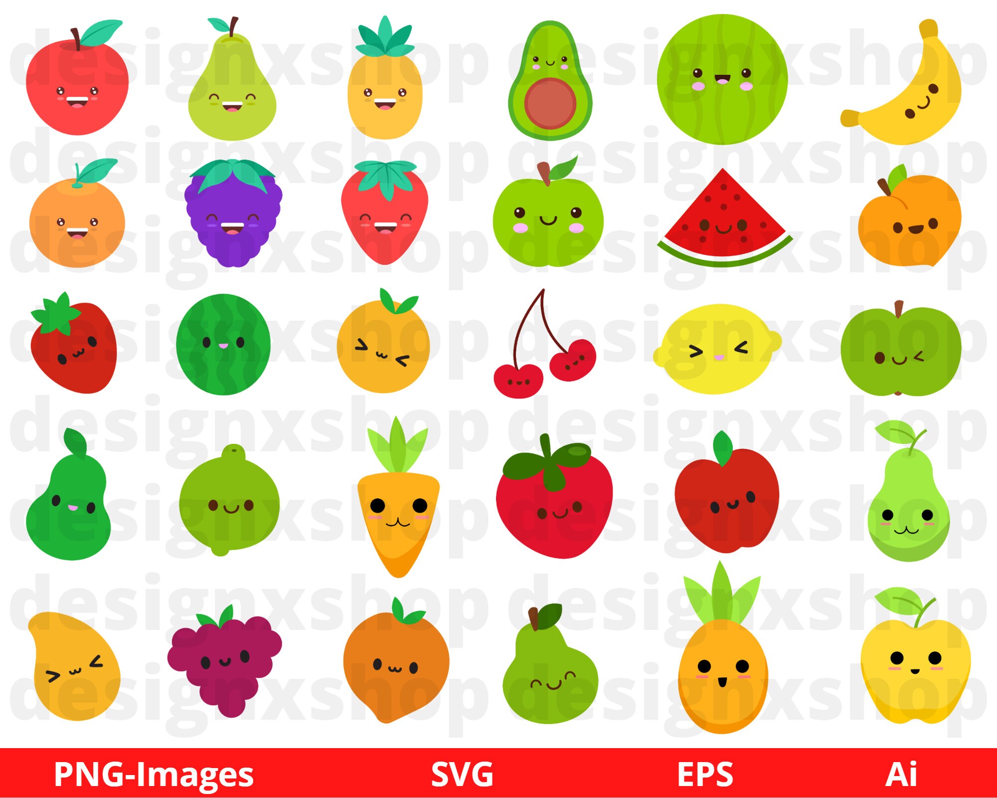 Kawaii Fruit Clipart Fruits Clipart Cute Cartoon Fruits - Etsy Australia