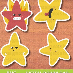 Kawaii Star Clipart, Cute Stars Clip Art, Star Stickers, Happy Funny ...