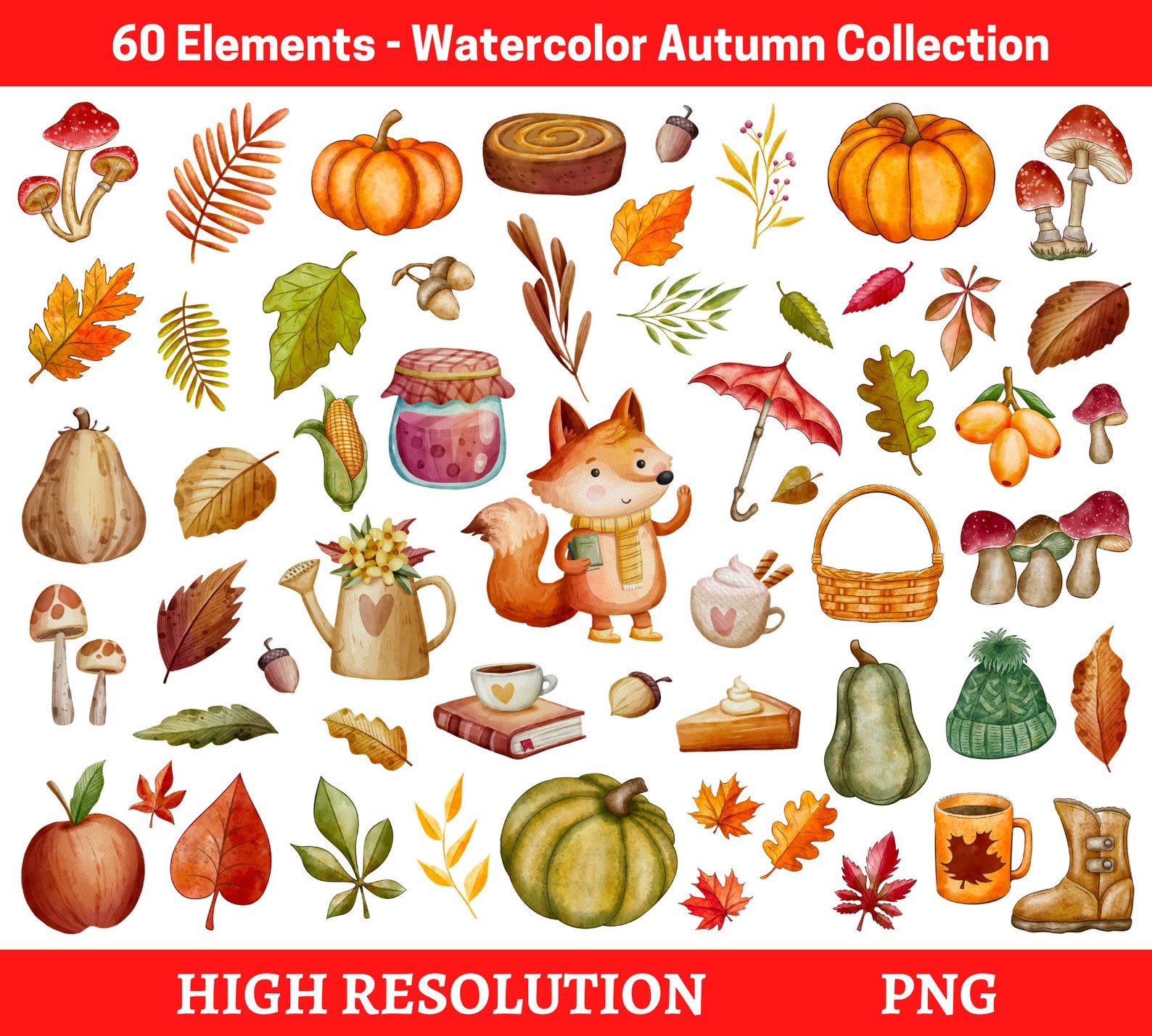 Watercolor Autumn Clipart Watercolor Fall Clipart Watercolor - Etsy