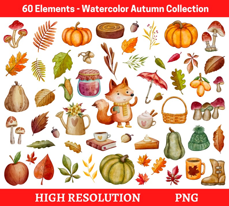 Watercolor Autumn Clipart Watercolor Fall Clipart Watercolor - Etsy