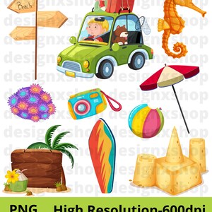 Summer Beach Clipart, Summer Clipart Bundle, Vacation Clipart, Travel ...