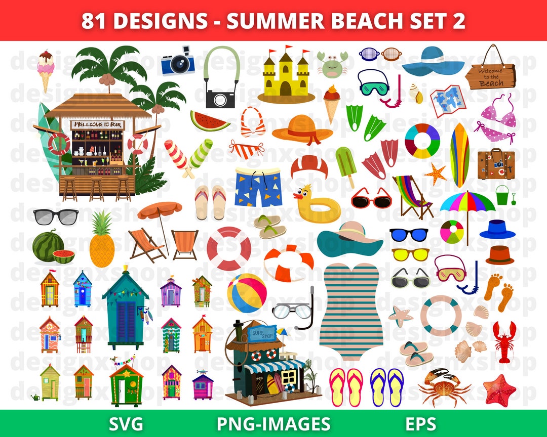 Summer Beach Clipart, Summer Clipart, Tropical Fun Clipart, Vacation ...
