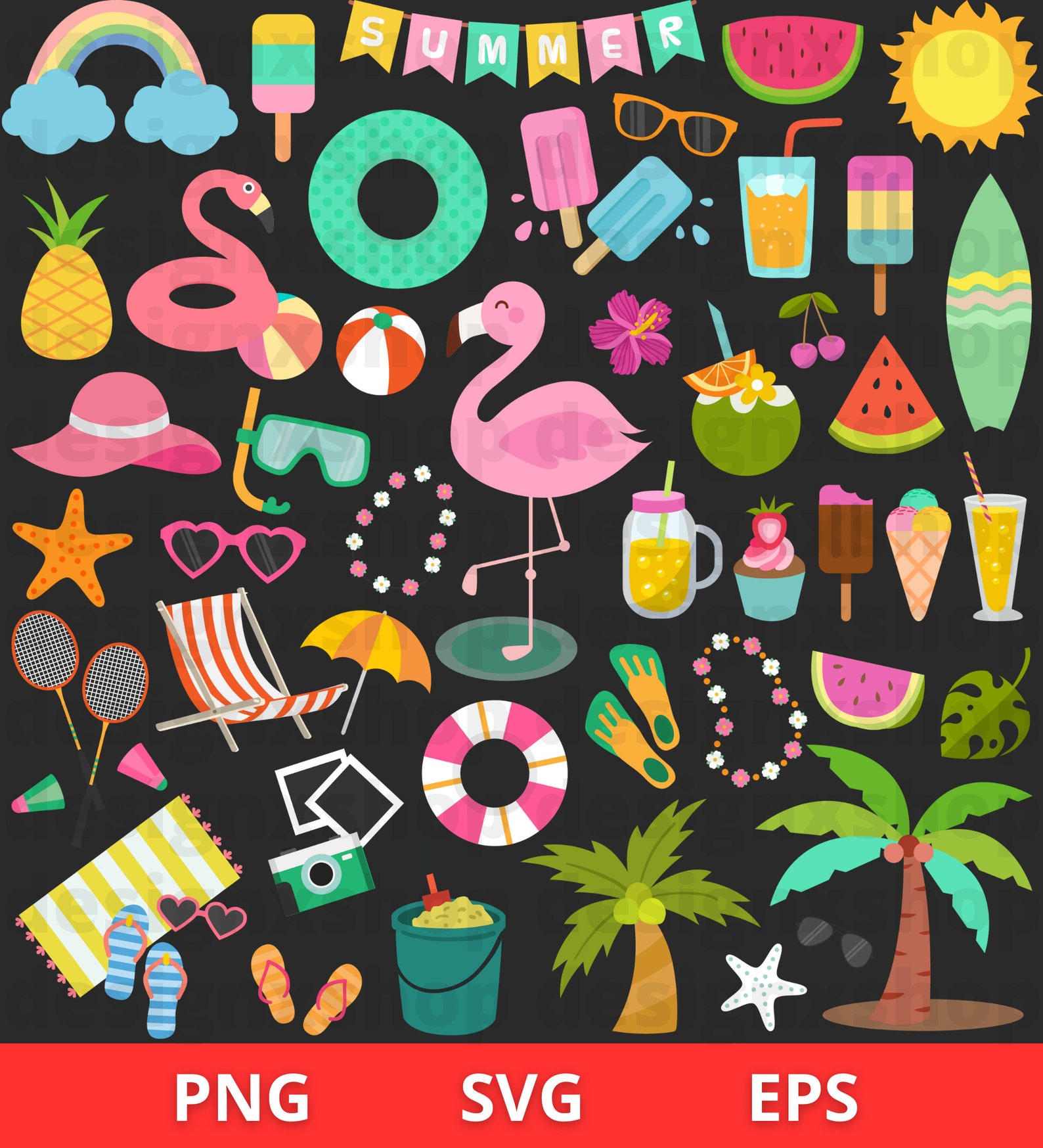 Summer Beach Clipart, Cute Summer Clipart, Pool Party Clipart, Vacation ...