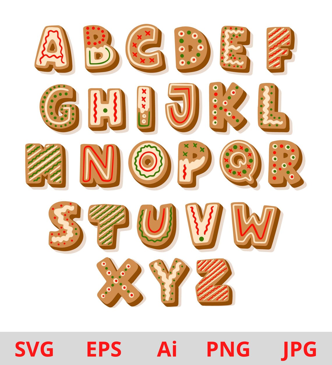 Printable Digital Alphabet Letters Gingerbread Alphabets | Etsy
