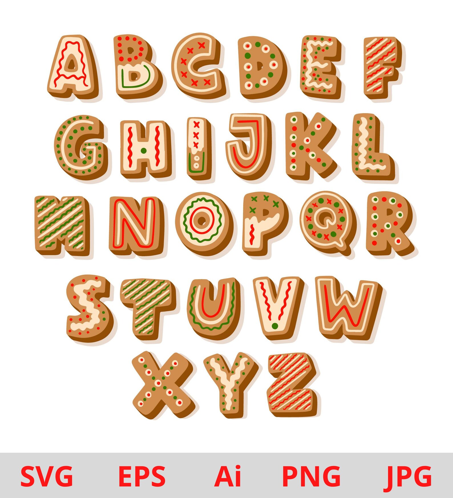 Printable Digital Alphabet Letters Gingerbread Alphabets | Etsy