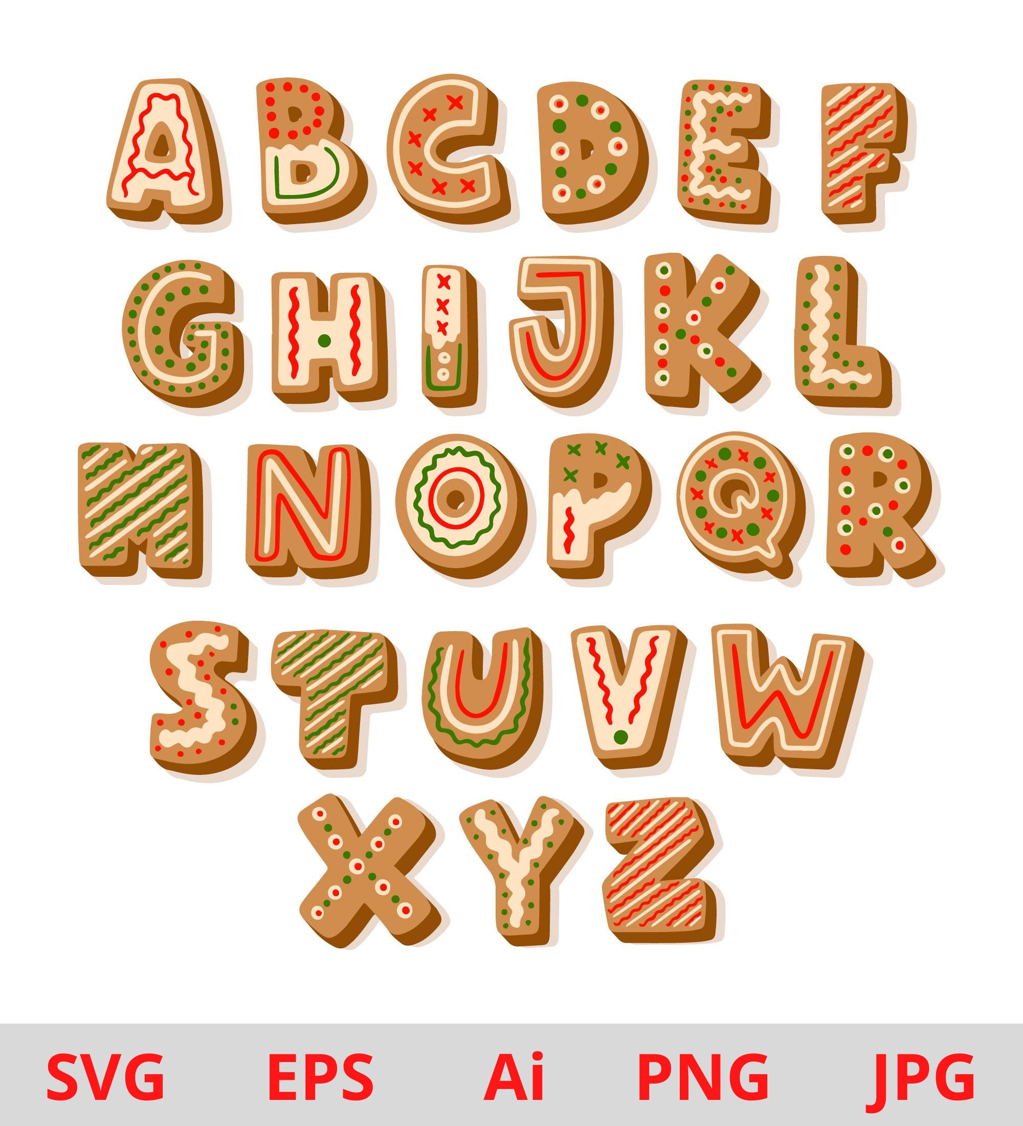 Printable Digital Alphabet Letters Gingerbread Alphabets | Etsy