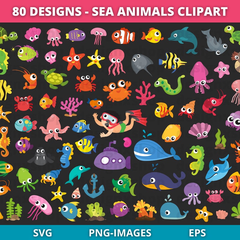 Sea Animals Clipart - Etsy