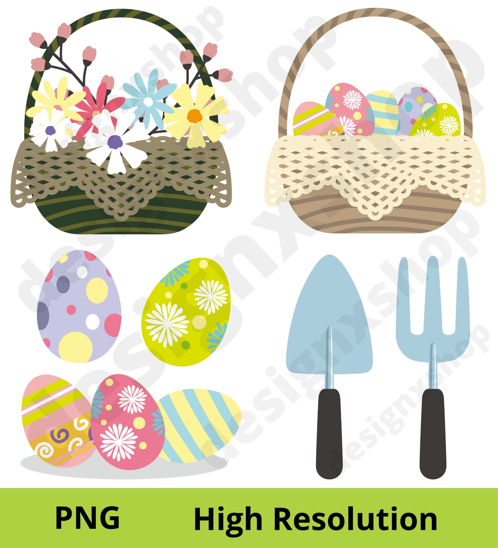Spring Easter Clipart Set, Floral Garden Graphics (SVG & PNG) - Etsy