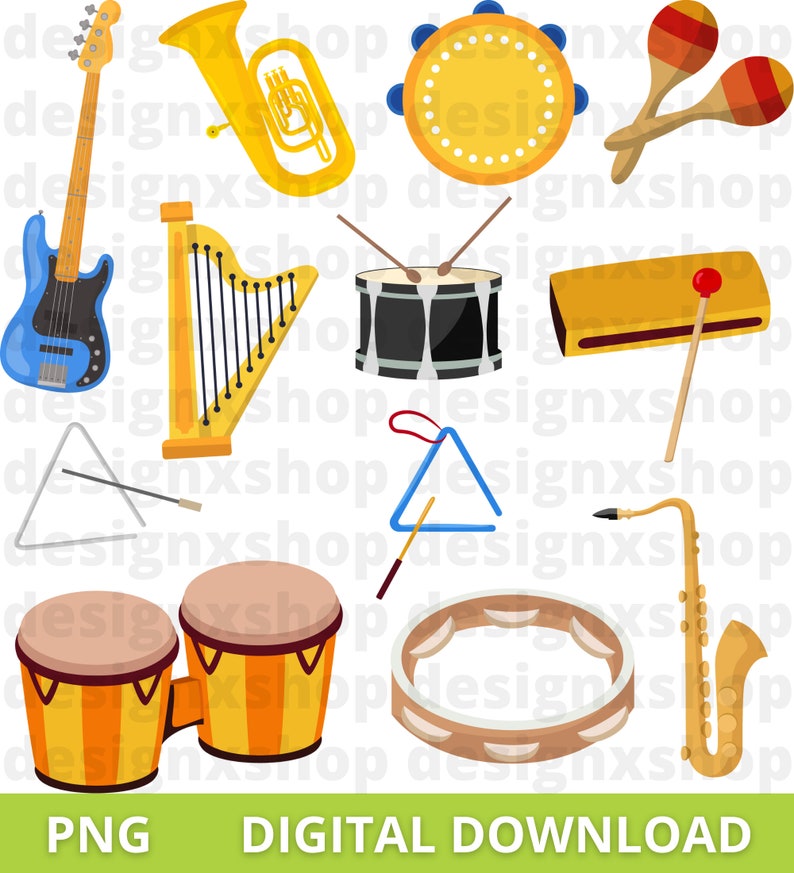 Musical Instruments Clipart | Music Bundle | Guitar | Violin | Drums ...