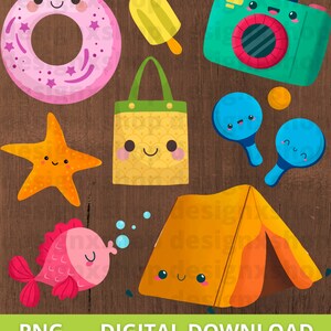 Kawaii Summer Clipart | Summer Clipart | Beach Clipart | Summer ...