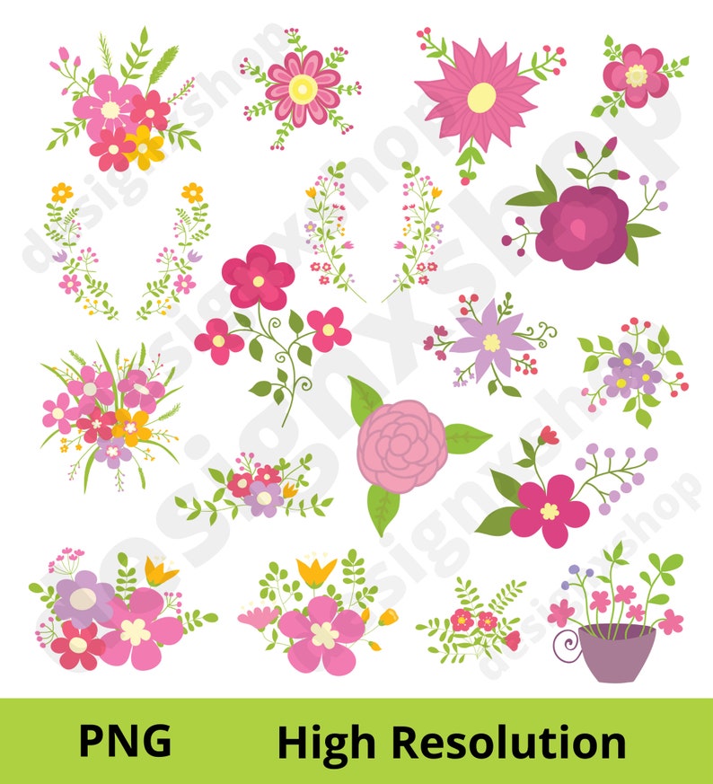 Pink Flower Clipart Pink Floral SVG and PNG Floral Clipart - Etsy
