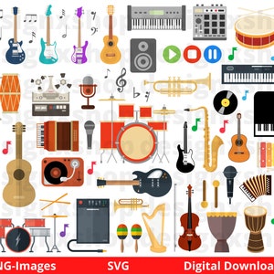 Musical Instruments Clipart Music Bundle Guitar Violin Drums Xylophone ...