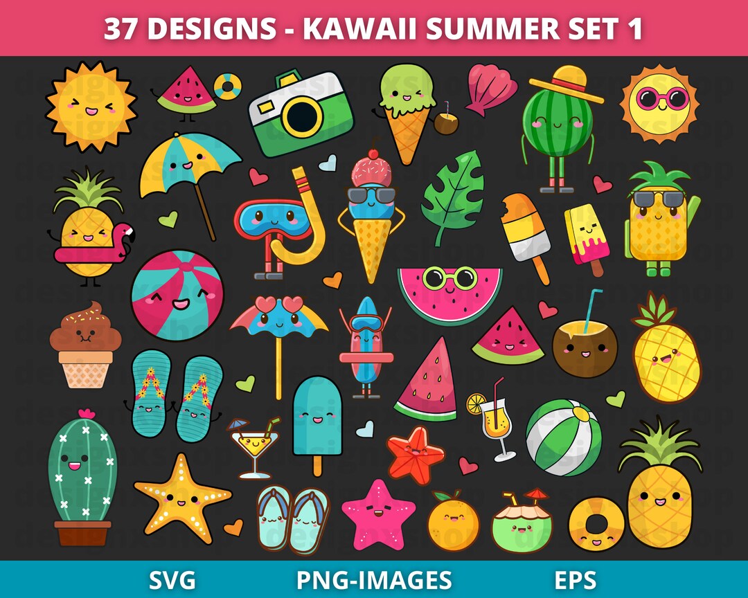 Kawaii Summer Clipart | Summer Clipart | Beach Clipart | Summer ...