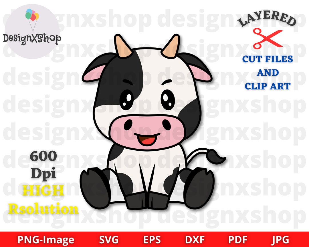 Cute Sitting Cow Cut Files and Clipart, Cute Cow Svg, Baby Cow Svg, Cow ...