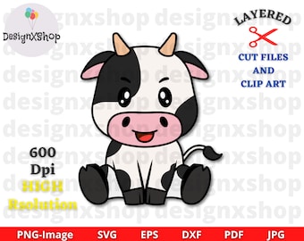 Baby Cow Svg, Cow Png, Cute Sitting Cow Girl Svg Cut Files and Clipart ...