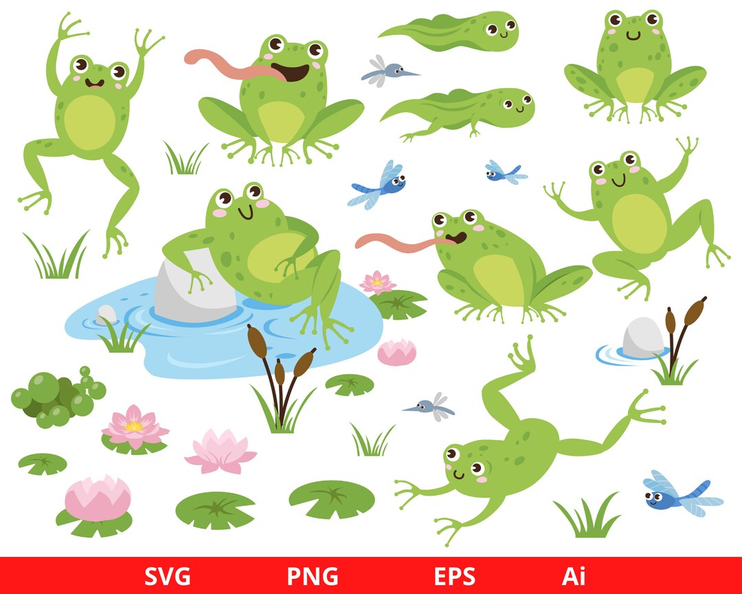 Frogs Clipart, Pond Clipart, Lilypads Clipart, Butterfly Clipart ...