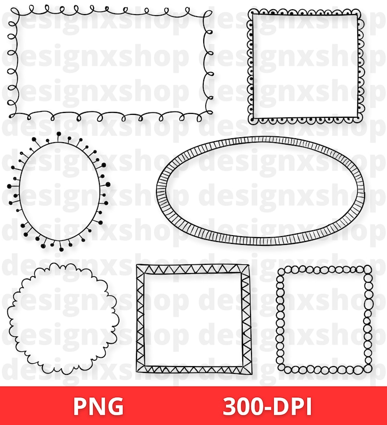 Digital Frames Clipart, Doodle Frames Clipart, Hand Drawn Frames ...