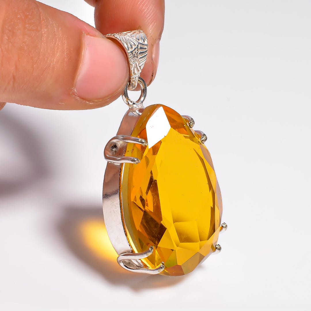 Citrine Pendant, Faceted Citrine Pear Gemstone Pendant, 925 Sterling ...