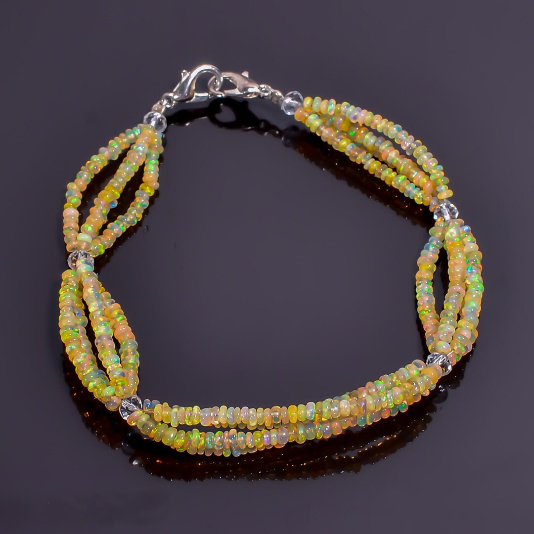 Yellow Fire Opal Beads Twisted Bracelet, Fire Opal Bracelet , Natural ...
