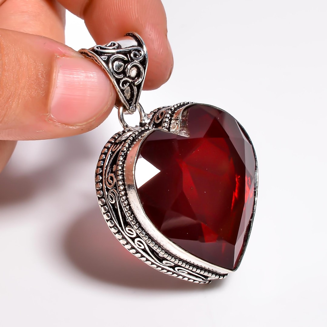 Ruby Pendant, 925 Sterling Silver Pendant, Ruby Gemstone Pendant, Heart Pendant, Gemstone ...