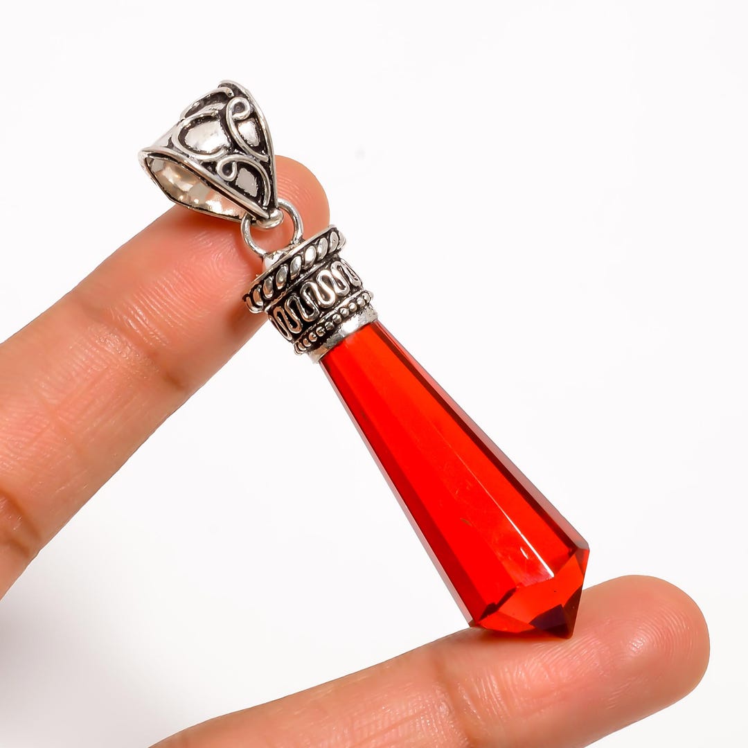 AAA+ Red Gemstone Ruby Pencil Pendant: Hexagon Shaped Red Crystal Point ...