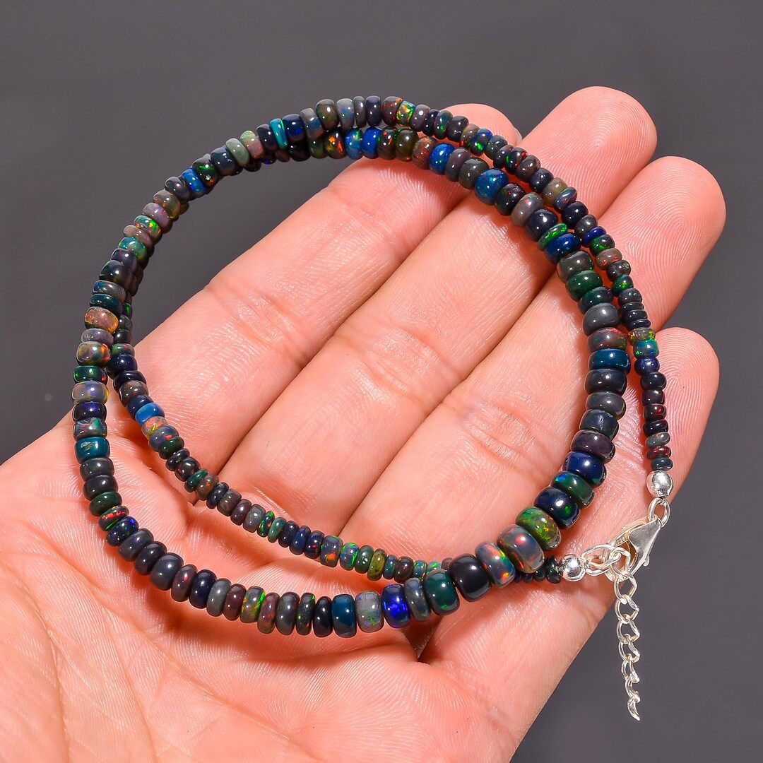 Smooth Dark Black Base Ethiopian Opal Beads Rondelle Shape Beads Top Quality Natural Opal Beads ...