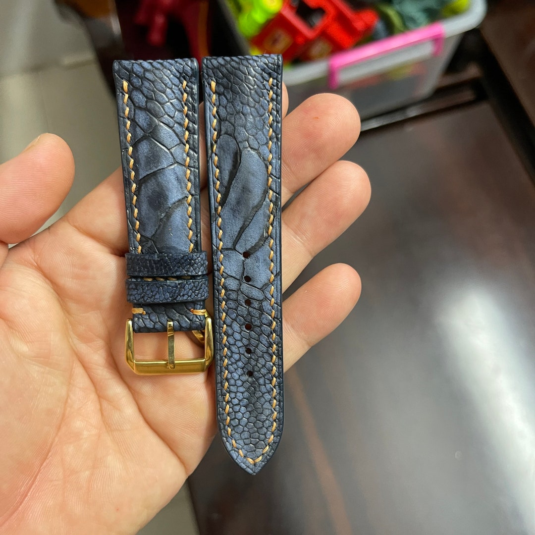 20mm Blue Navy Genuine OSTRICH Legs Nubuck Leather Skin Watch Strap Band Buckle, Ostrich Strap ...