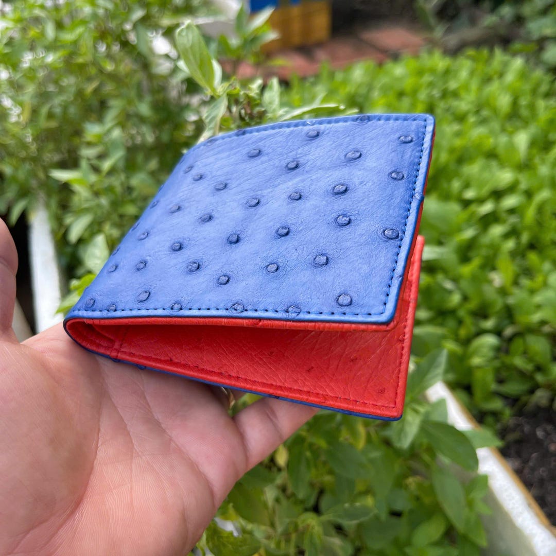 BLUE Genuine Double Side Ostrich Body Leather Skin Bifold Wallet/ Money ...