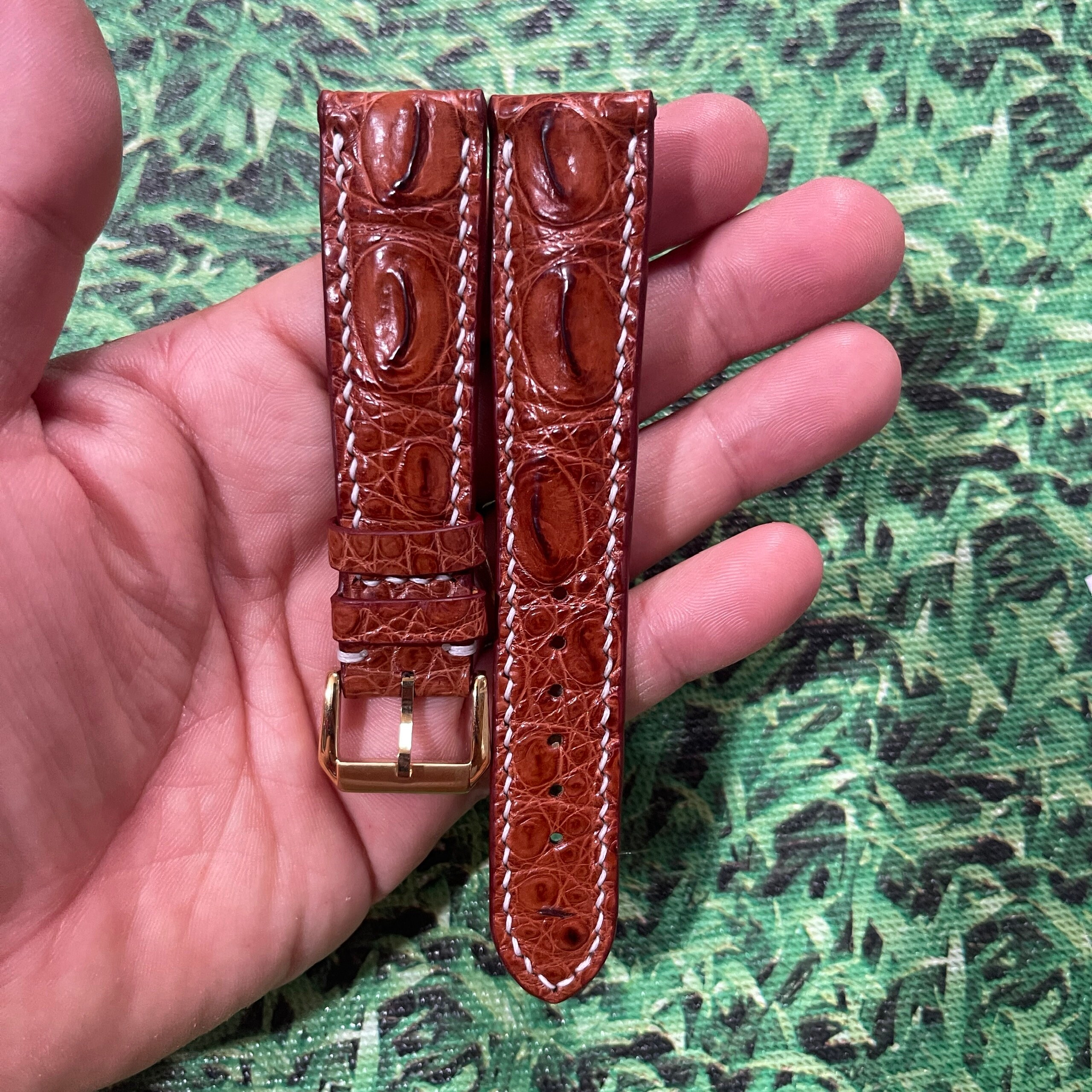 Cognac Gator Hornback Leather Watch Strap: Handmade Band - Etsy