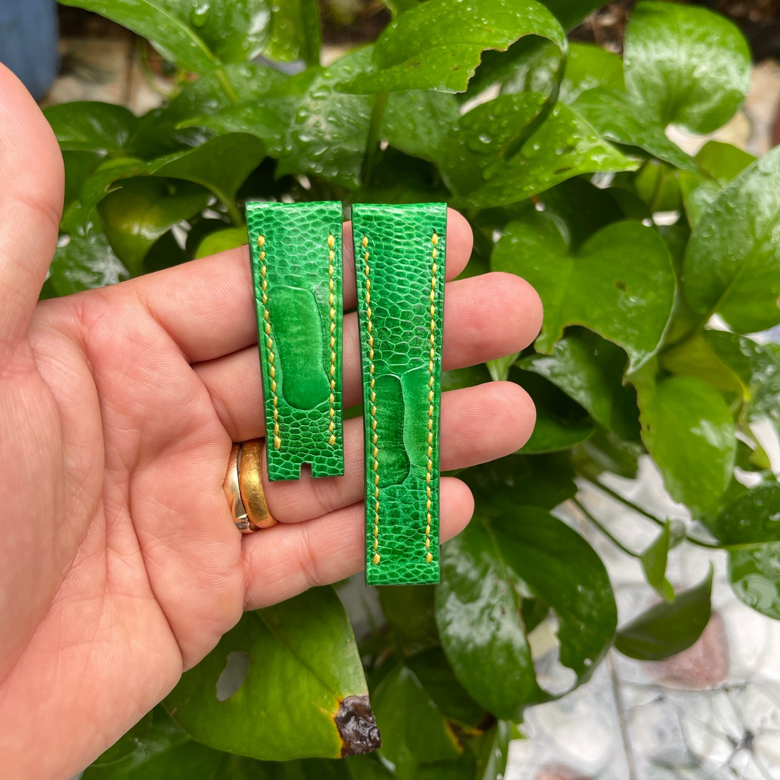 20mm GREEN Genuine OSTRICH Legs Leather Skin Watch Strap Band for Rolex ...