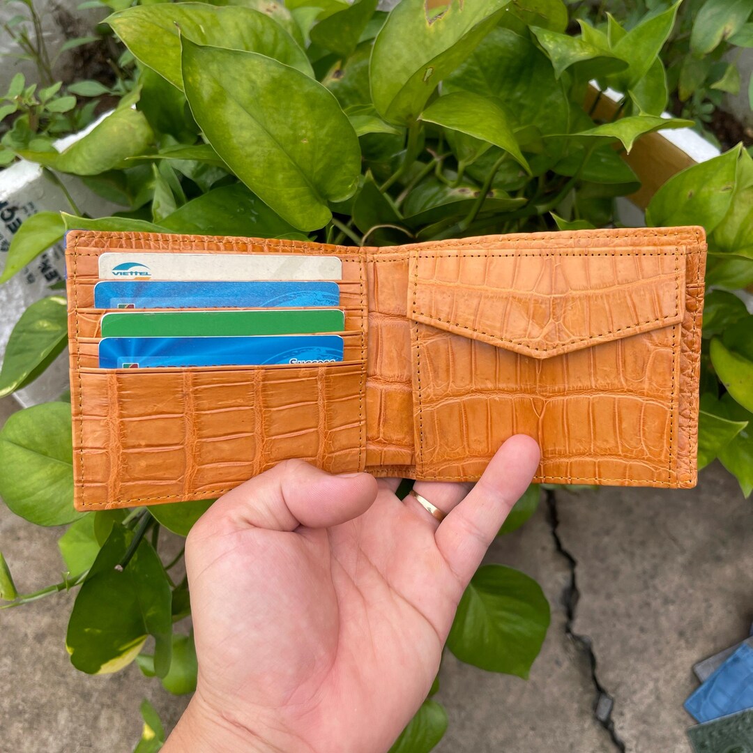Blue Genuine Gator Leather Bifold Wallet: Handmade Card & Coin Holder ...