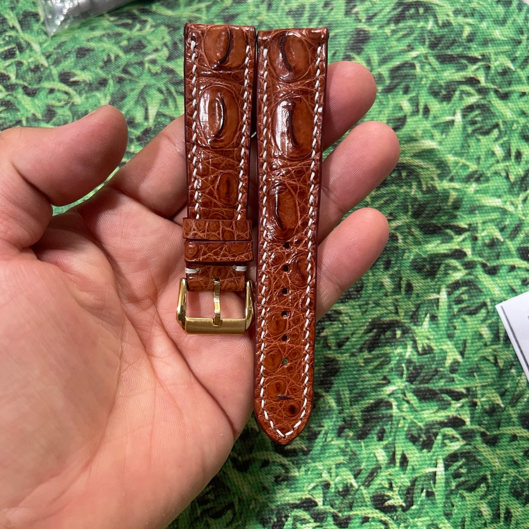 Cognac Gator Hornback Leather Watch Strap: Handmade Band - Etsy