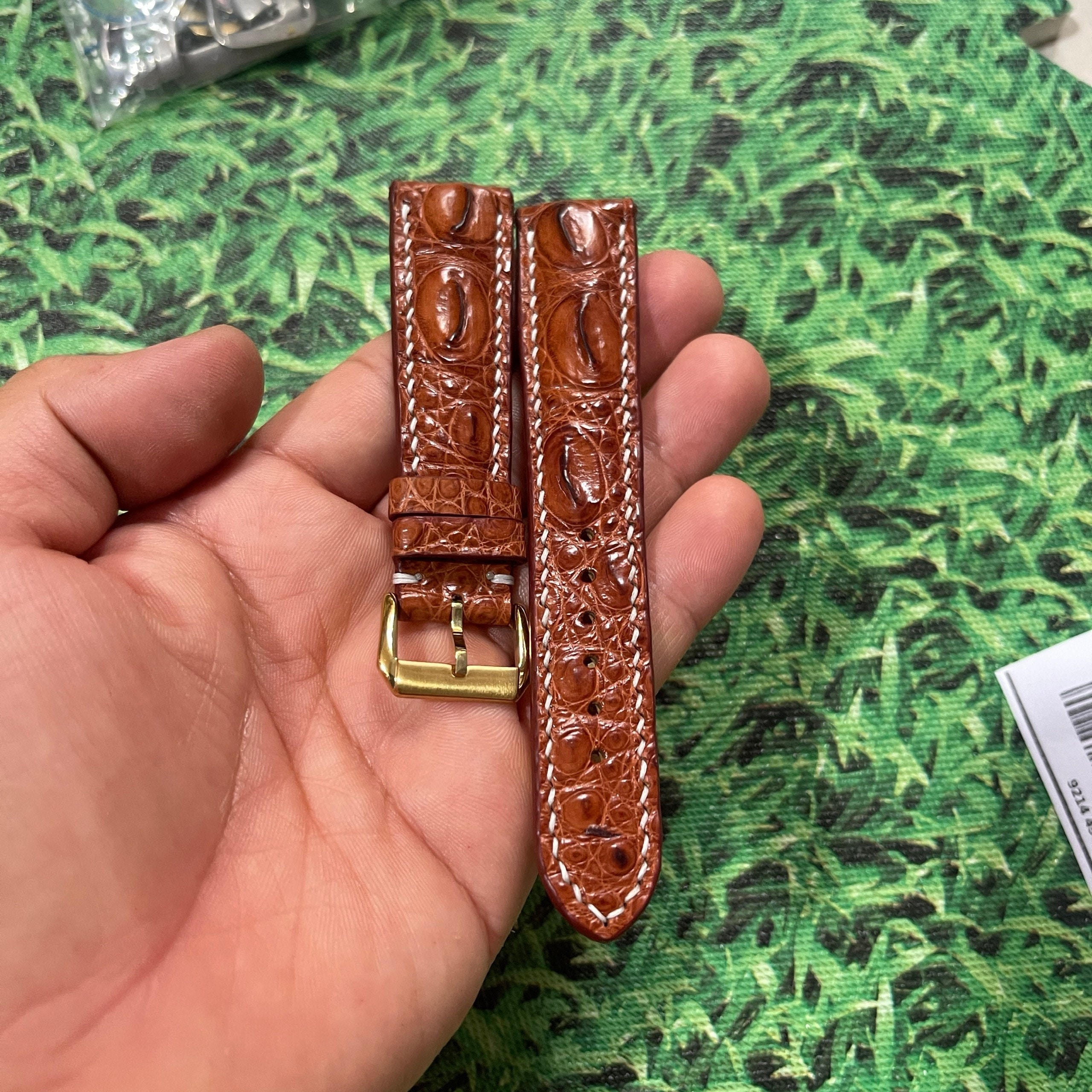 Cognac Gator Hornback Leather Watch Strap: Handmade Band - Etsy