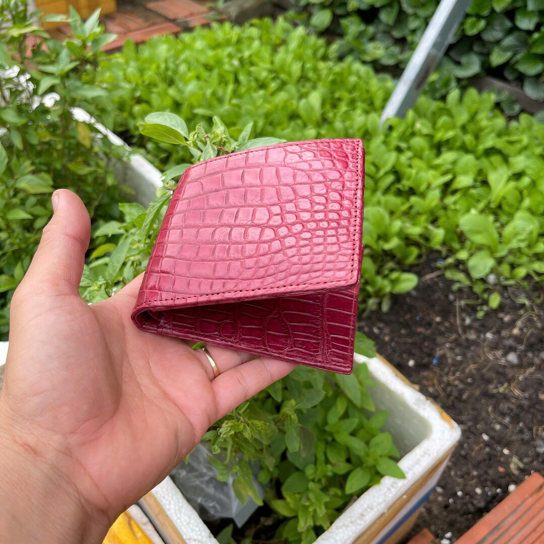 Burgundy Genuine Gator Leather Bifold Wallet: Handmade Card & Money ...
