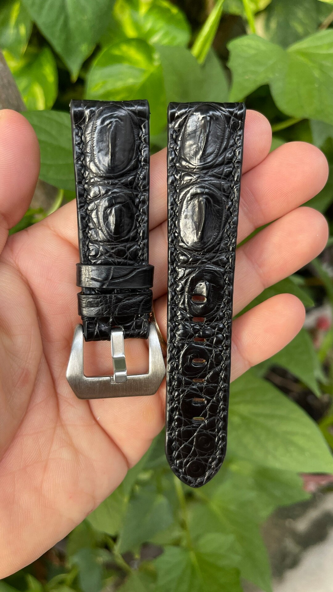 Black Gator Hornback Leather Watch Strap: Handmade, All Sizes - Etsy